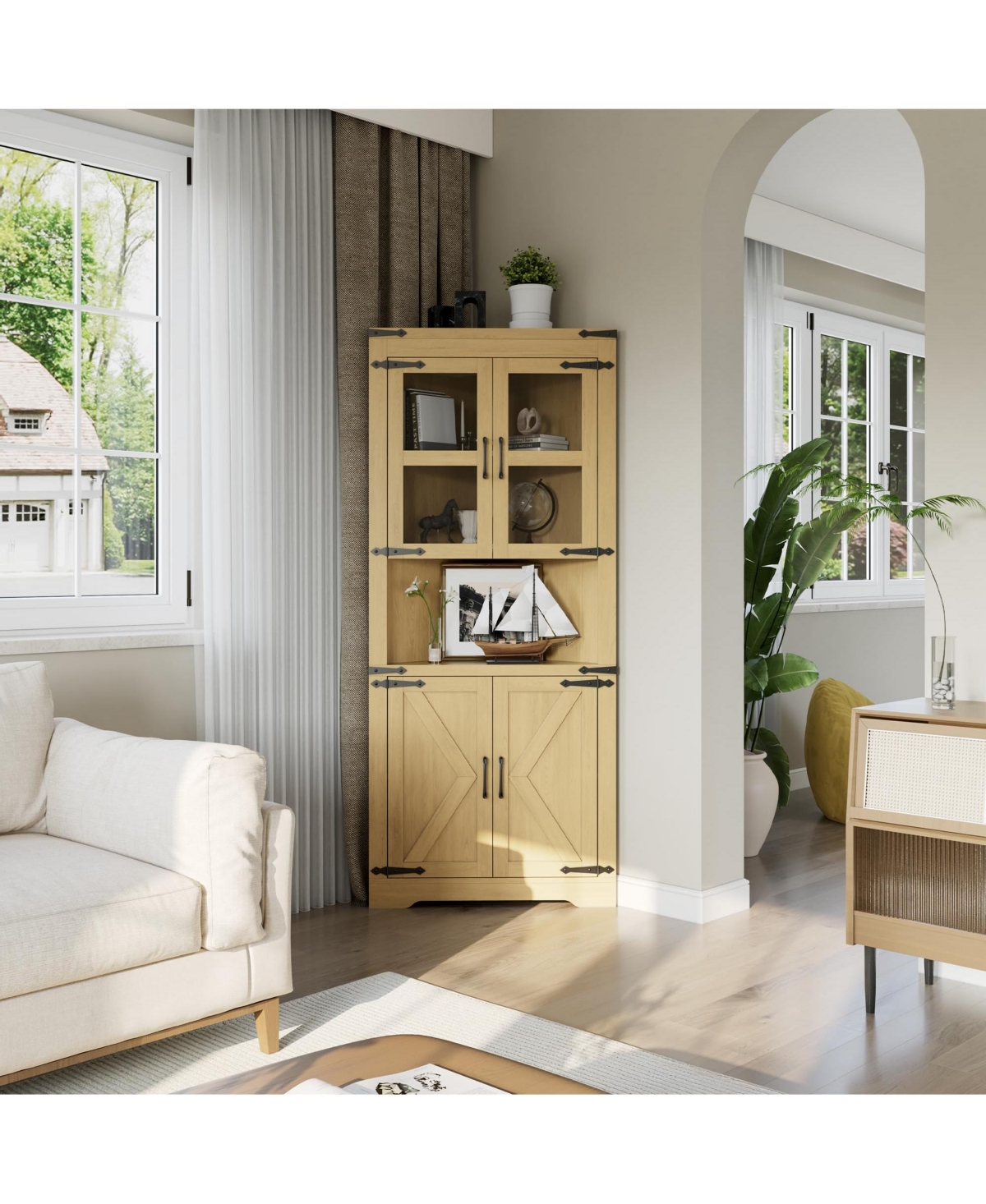 Click here for homfan Farmhouse Corner Cabinet with Glass Door an... prices