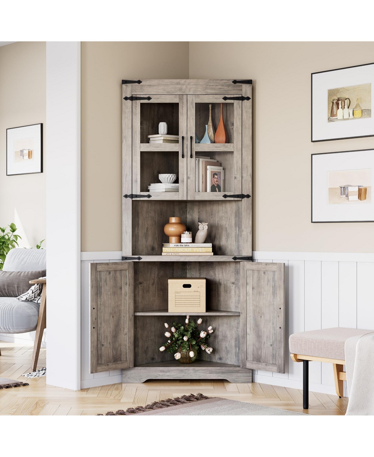 Click here for homfan Farmhouse Corner Cabinet with Glass Door an... prices