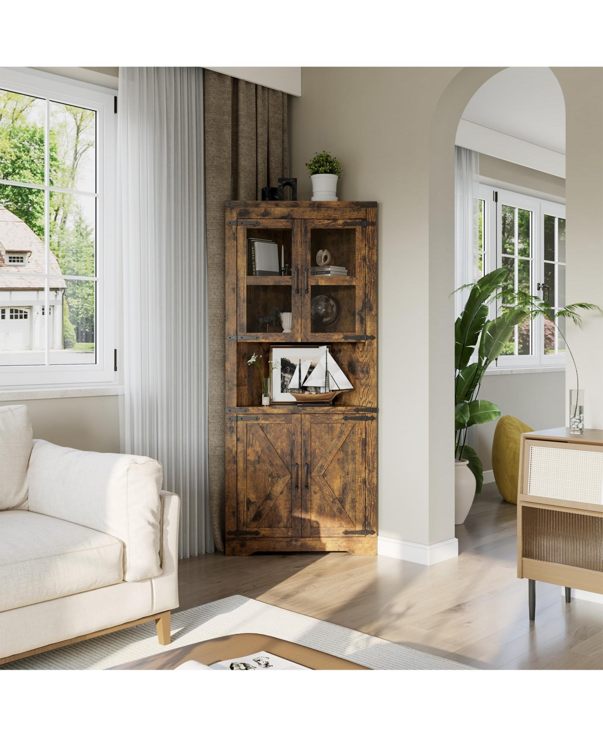 Click here for homfan Farmhouse Corner Cabinet with Glass Door an... prices