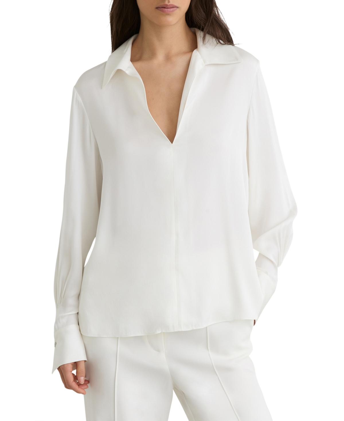 Click here for Reiss Womens Silk-Blend Open-Collar Shirt - Ivory prices