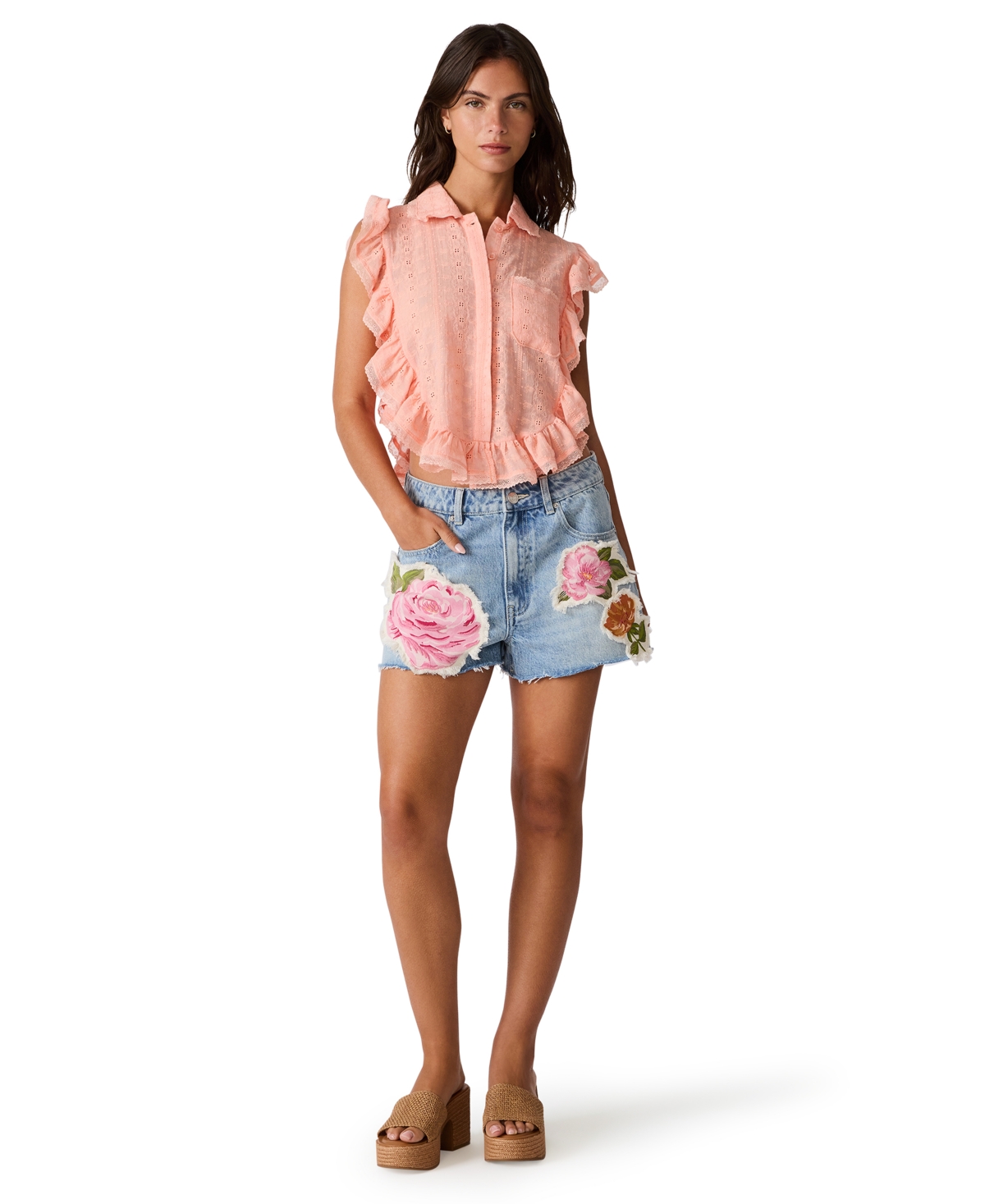 Click here for Steve Madden Womens Adeline Collared Neck Top - Ap... prices