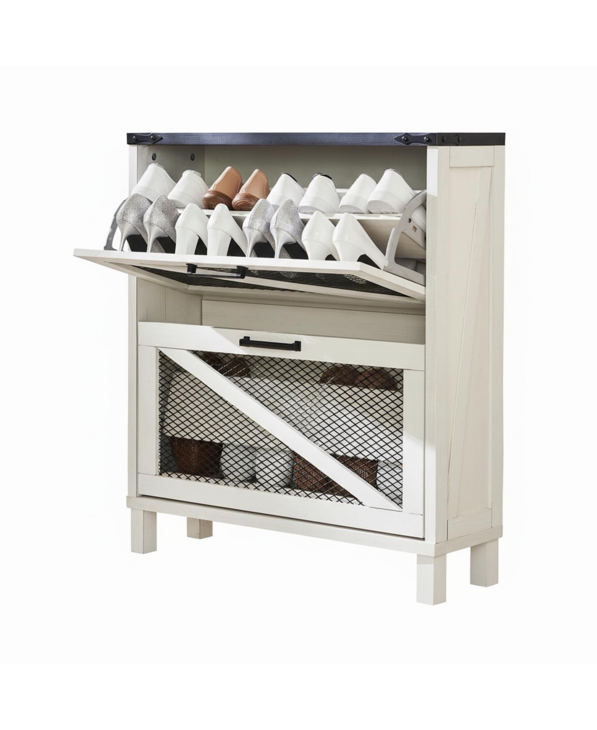 Click here for Yigii Farmhouse Shoe Cabinet 2 Flip Drawers Mesh D... prices