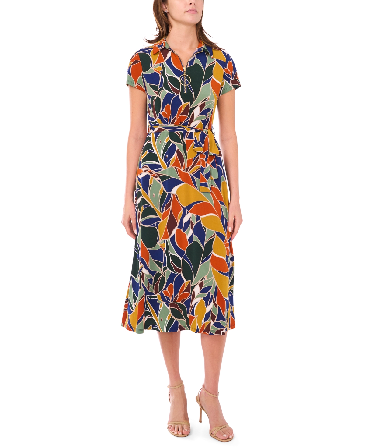 Click here for Msk Petite Short-Sleeve Collared Belted Midi Dress... prices