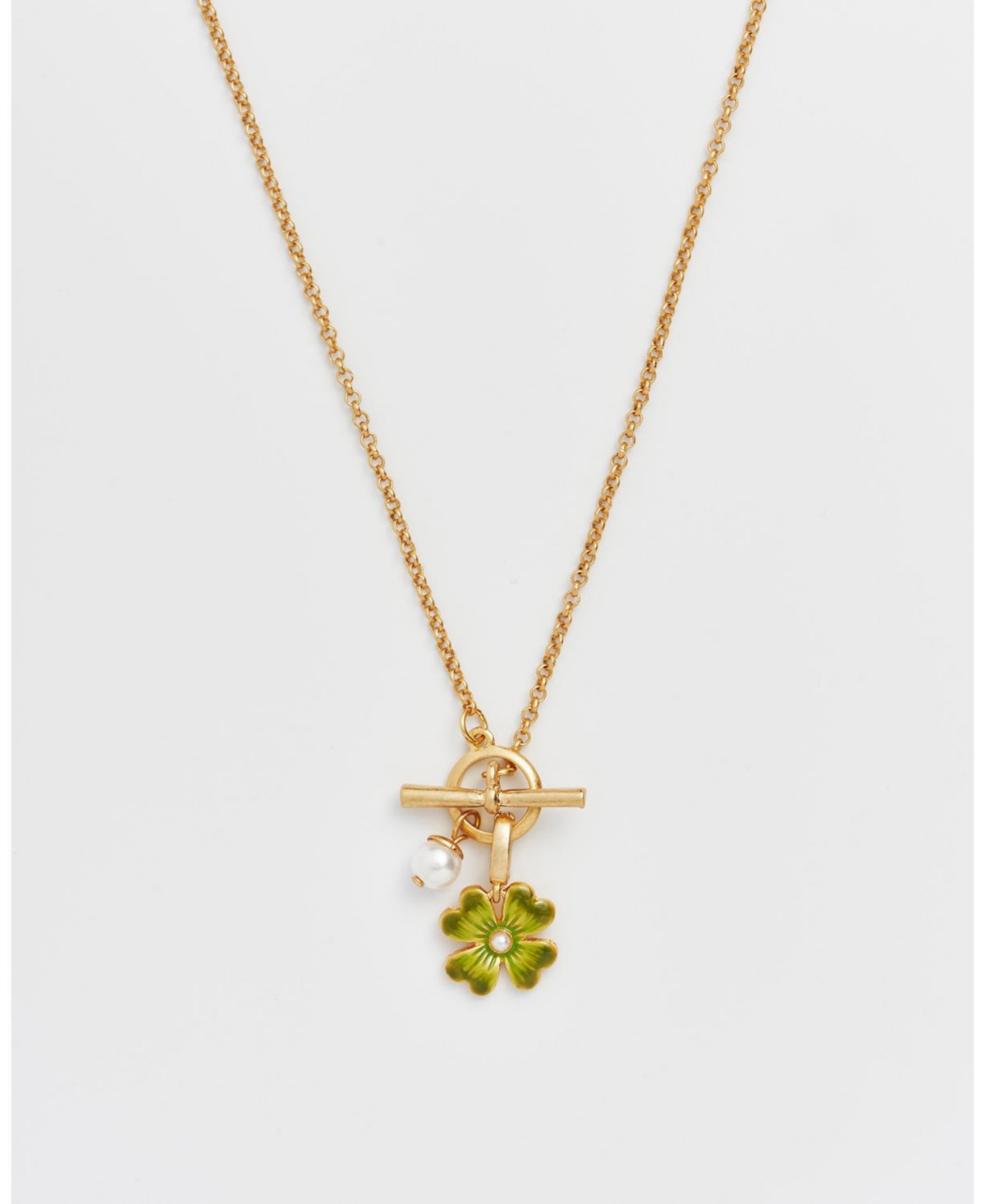 Click here for Fable England Lucky Clover and Pearl Toggle Neckla... prices