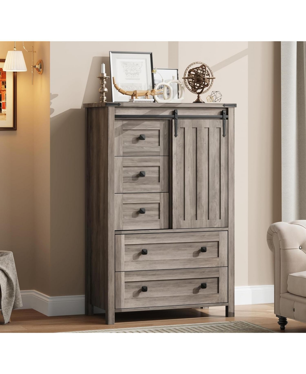 Click here for gaomon Farmhouse 5 Drawer Wood Dresser  48 Tall Ch... prices