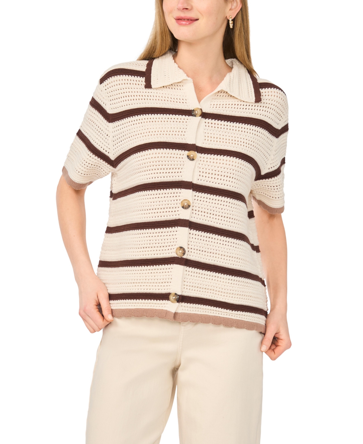 Click here for 1.state Womens Collared Striped Short-Sleeve Butto... prices