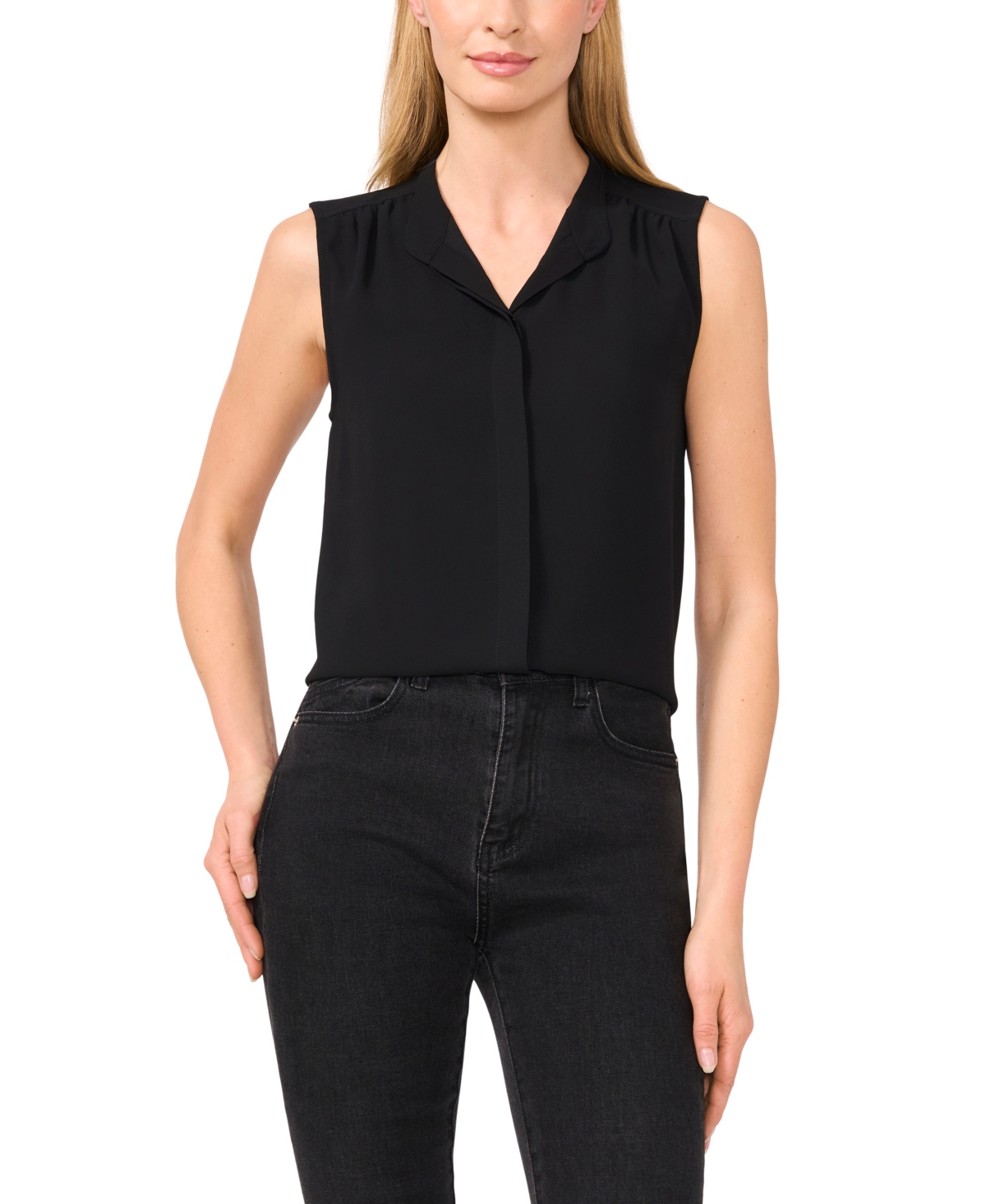 Click here for CeCe Womens Open Collar Sleeveless Top - Rich Blac... prices