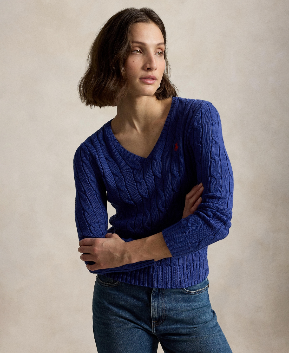 Click here for Polo Ralph Lauren Womens Cable-Knit Cotton V-Neck... prices