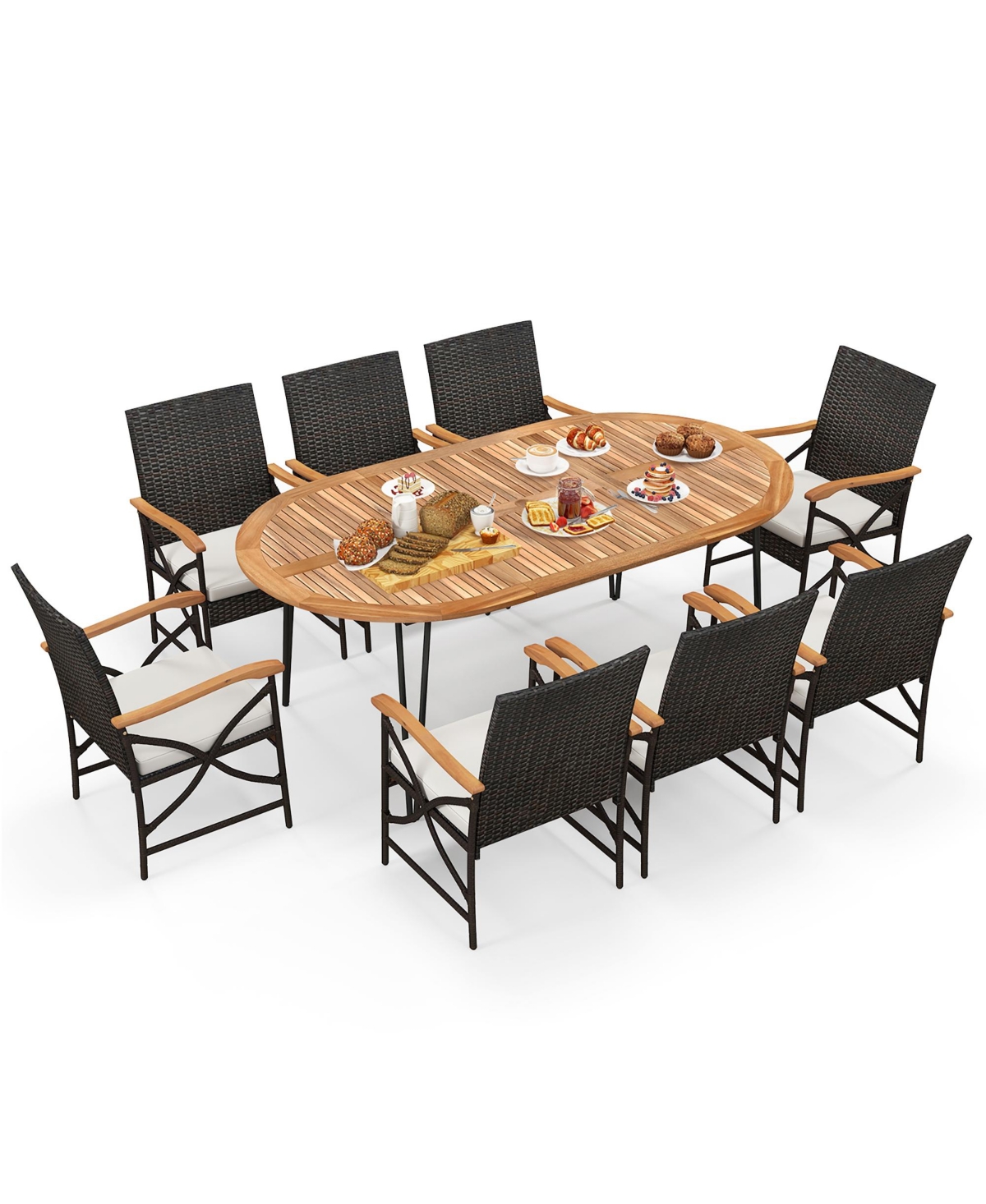 Click here for Gymax 9 Pcs Rattan Dining Set Acacia Wood Table an... prices