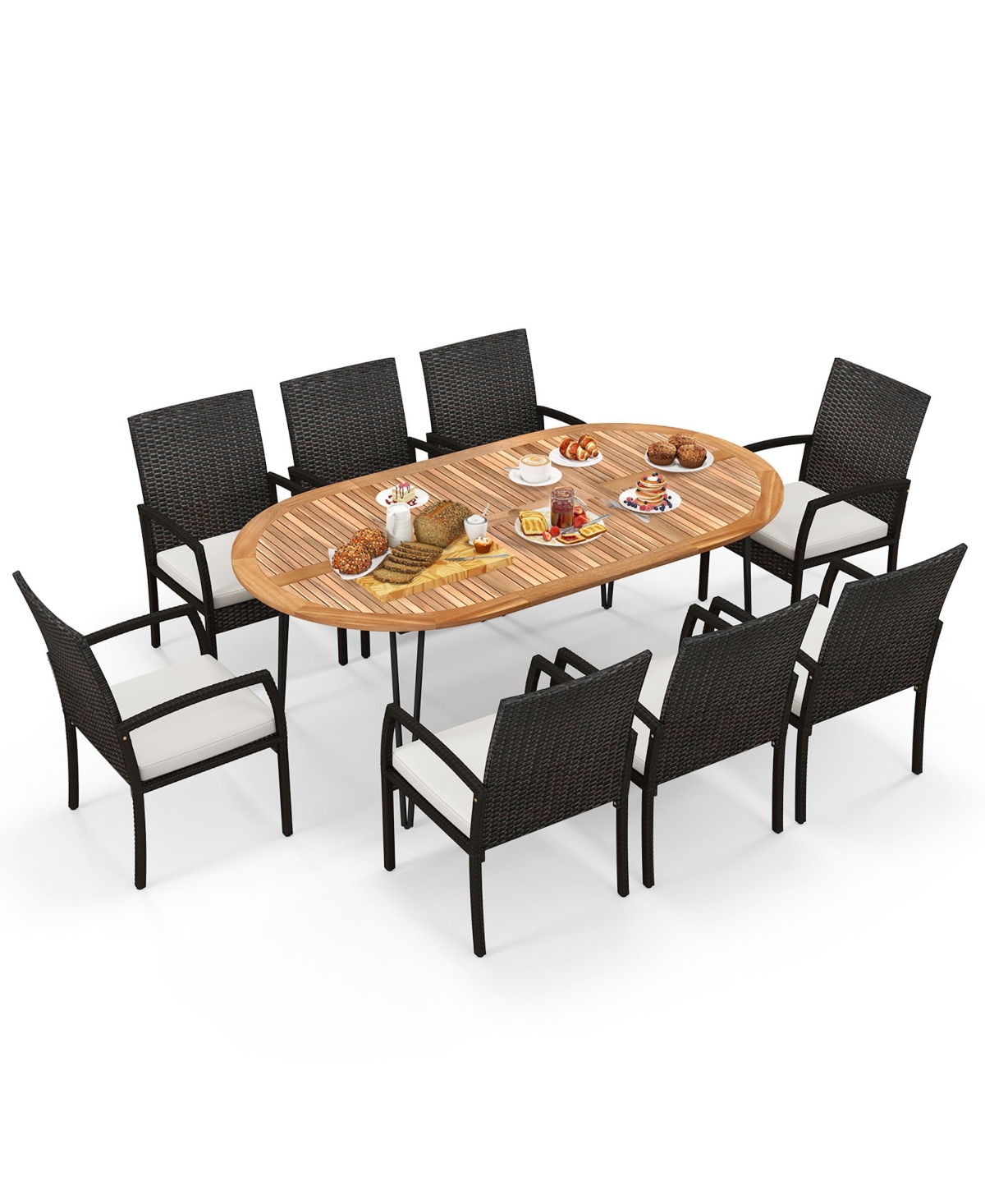Click here for Gymax 9 Pcs Patio Rattan Dining Set Acacia Wood Ta... prices