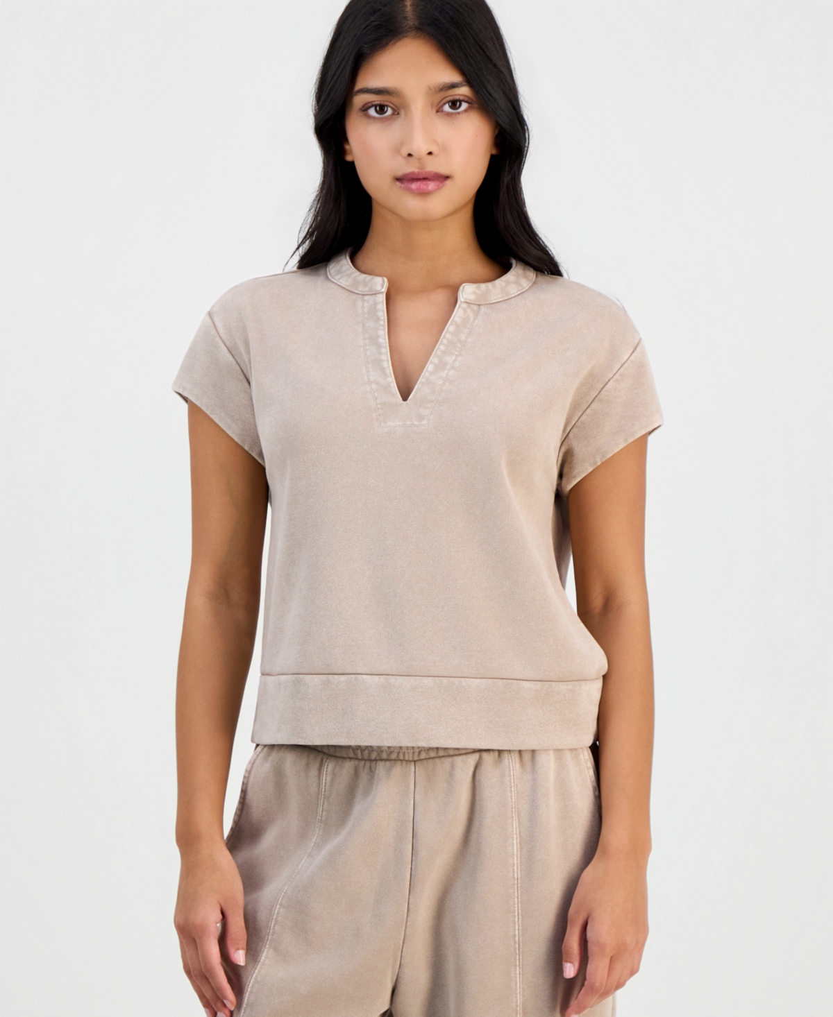 Click here for And Now This Petite French Terry Split-Neck Cap-Sl... prices