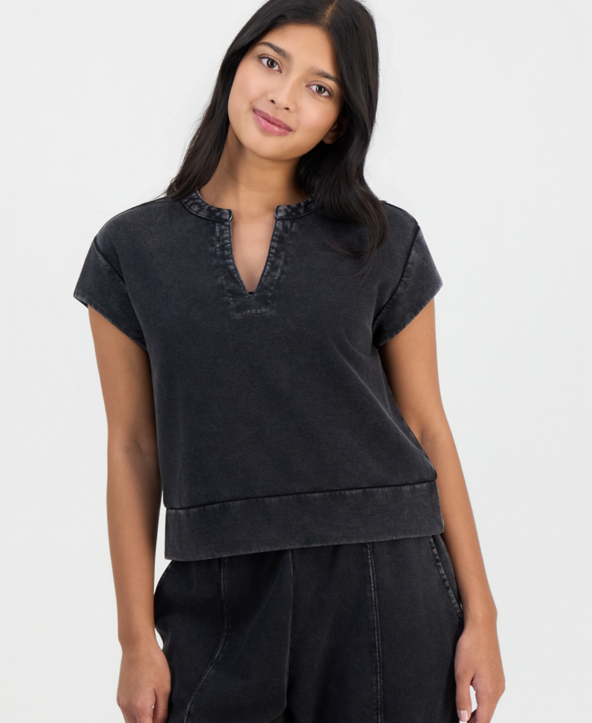 Click here for And Now This Petite French Terry Split-Neck Cap-Sl... prices