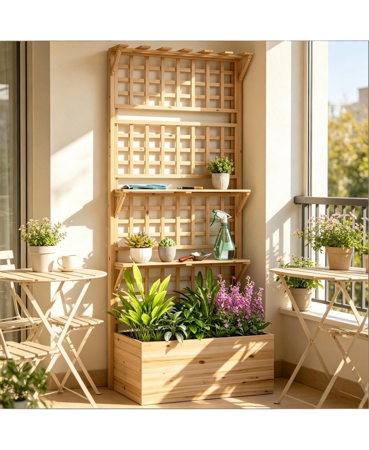 Click here for Asagikoiai Outdoor Wooden Planter Box with Trellis... prices