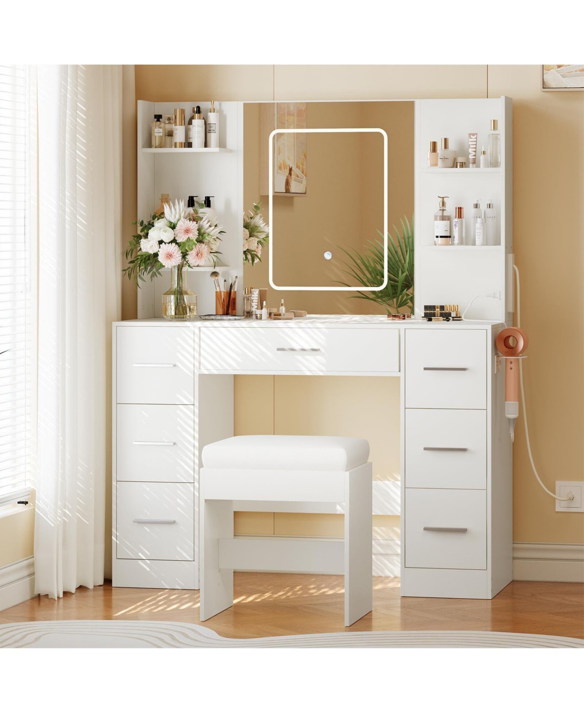 Click here for gaomon Vanity Desk with Mirror  Led Lights and Pow... prices