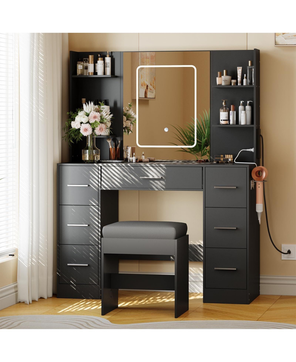 Click here for gaomon Vanity Desk with Mirror  Led Lights and Pow... prices