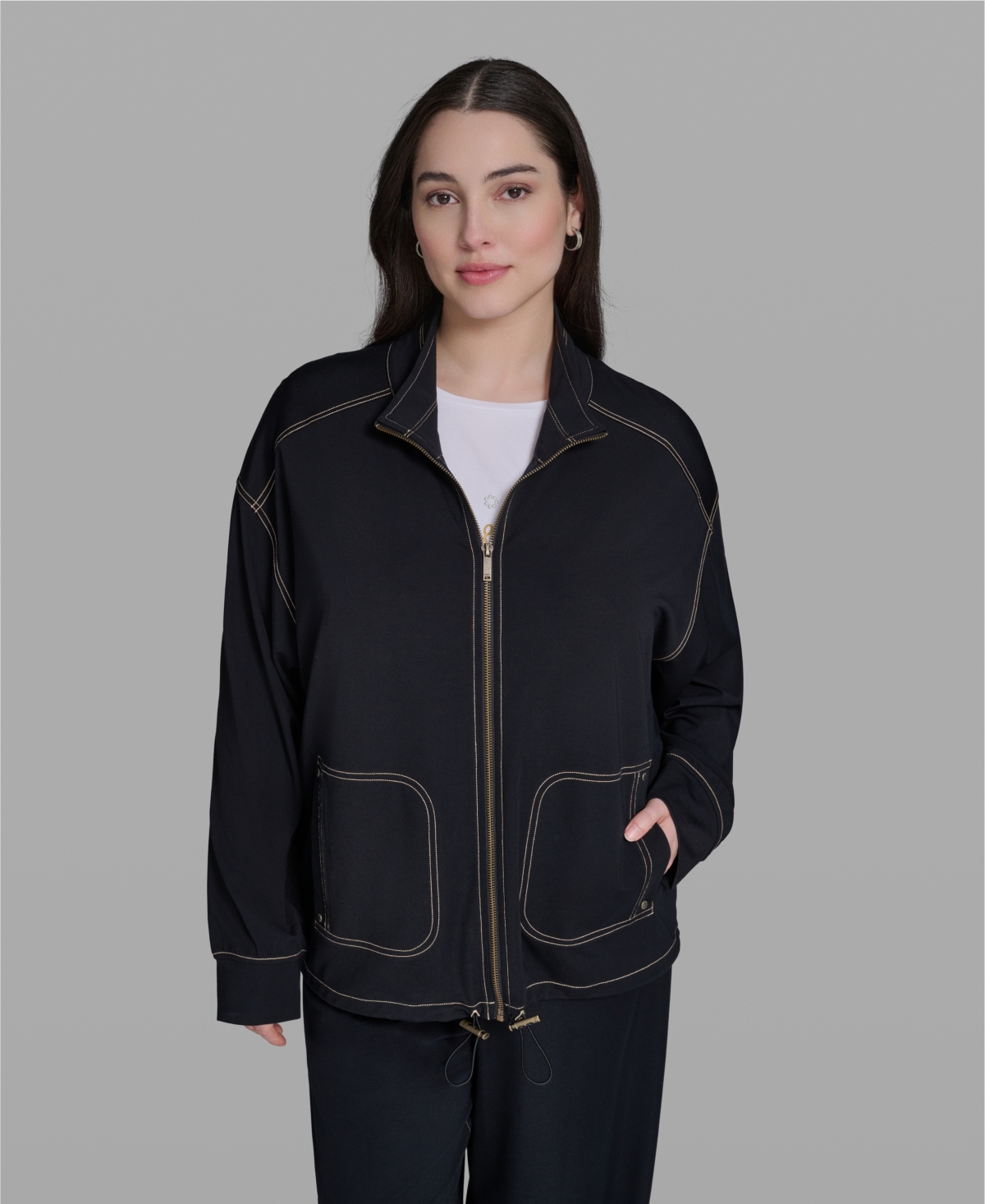 Click here for Karl Lagerfeld Paris Womens Mock Neck Zip-Front Ja... prices