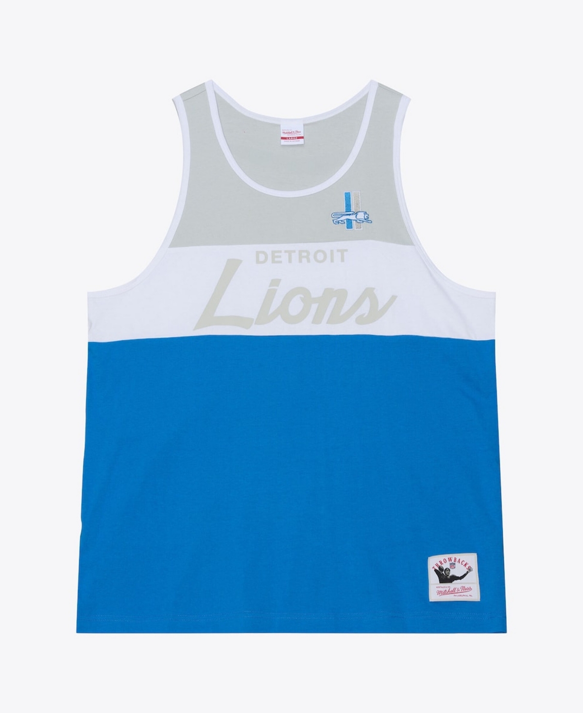 Click here for Mitchell & Ness Mens Blue/Silver Detroit Lions Hea... prices