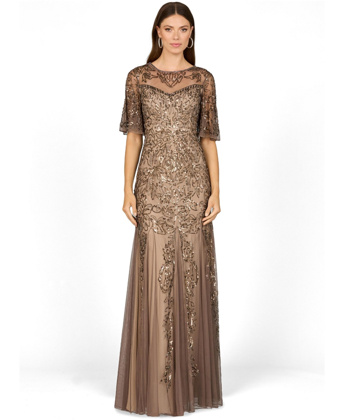 Click here for Lara Womens Short Sleeve Sheath Beaded Gown - Bron... prices