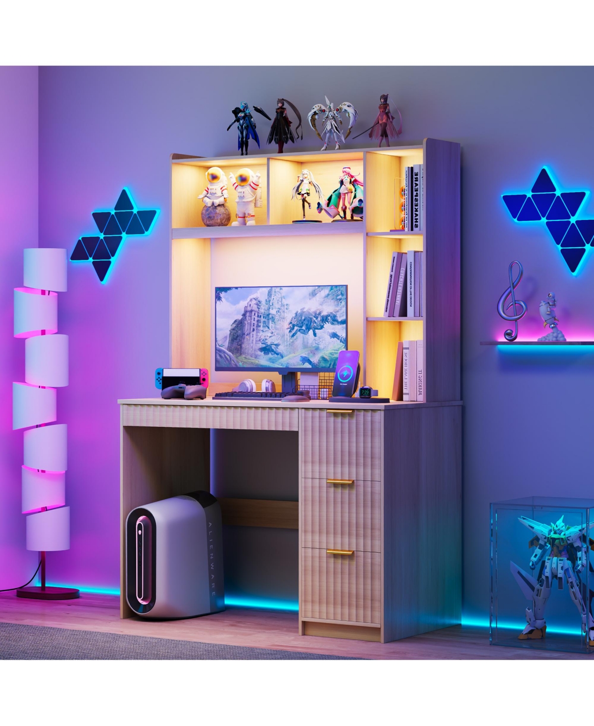 Click here for Vlsrka Computer Desk With Bookshelves And Led Ligh... prices