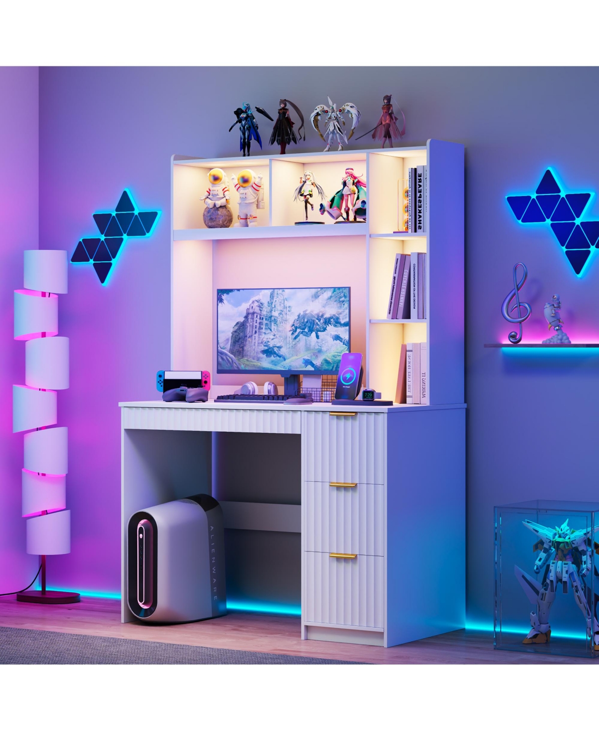 Click here for Vlsrka Computer Desk With Bookshelves And Led Ligh... prices