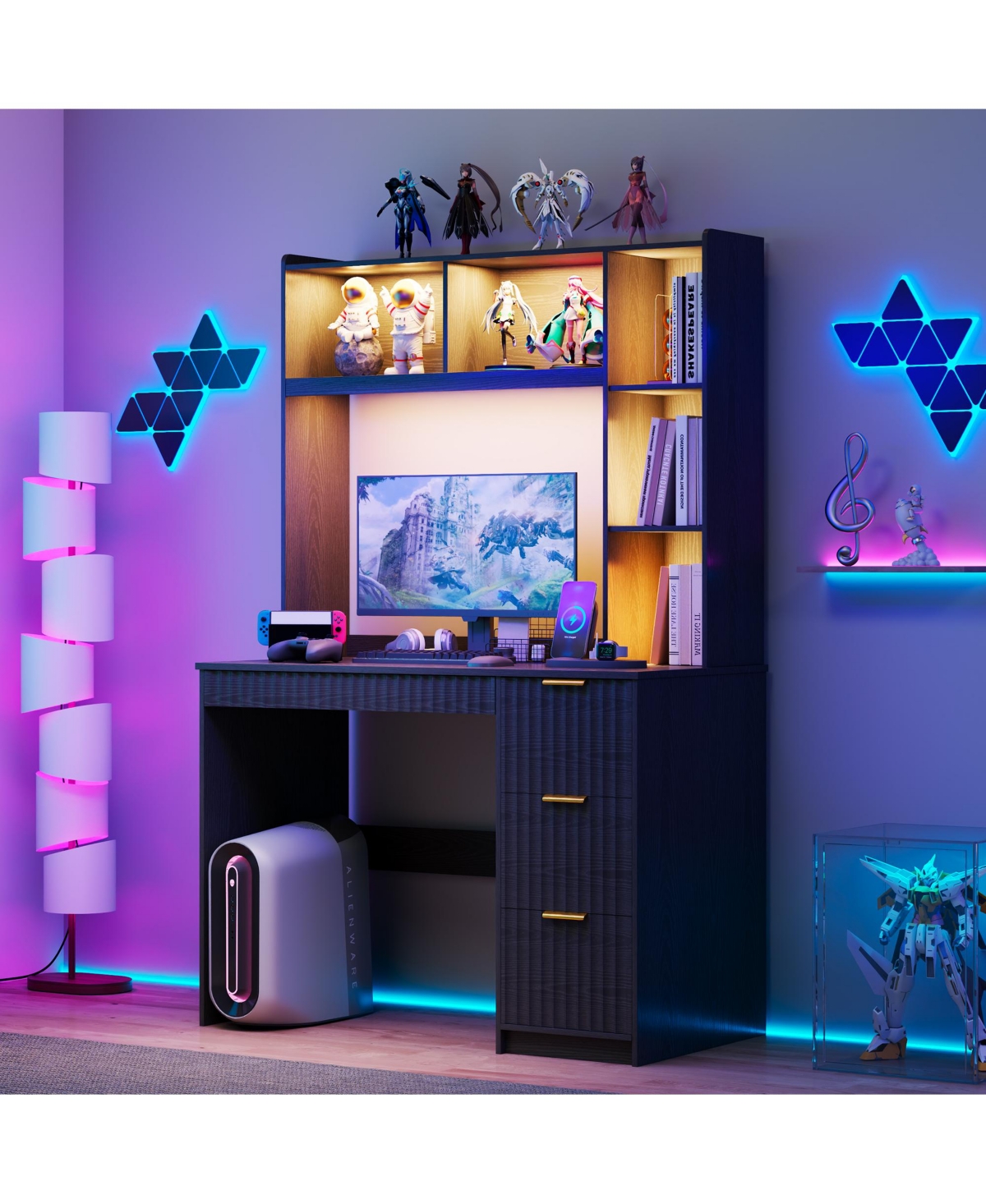Click here for Vlsrka Computer Desk With Bookshelves And Led Ligh... prices