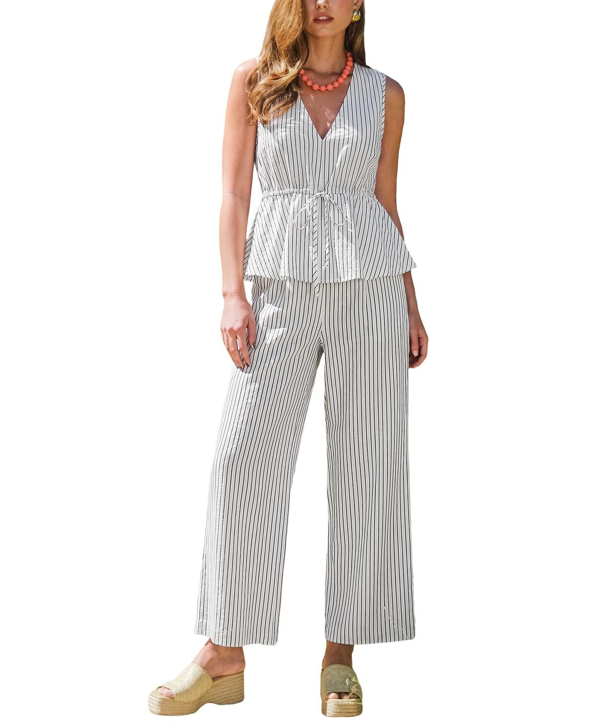 Click here for Cupshe Womens Striped Sleeveless Peplum Top and Wi... prices