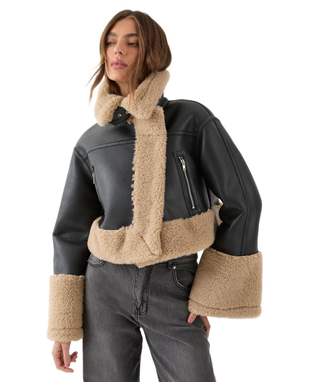 Click here for MissPap Womens Faux Fur Trim Aviator Jacket - Blac... prices