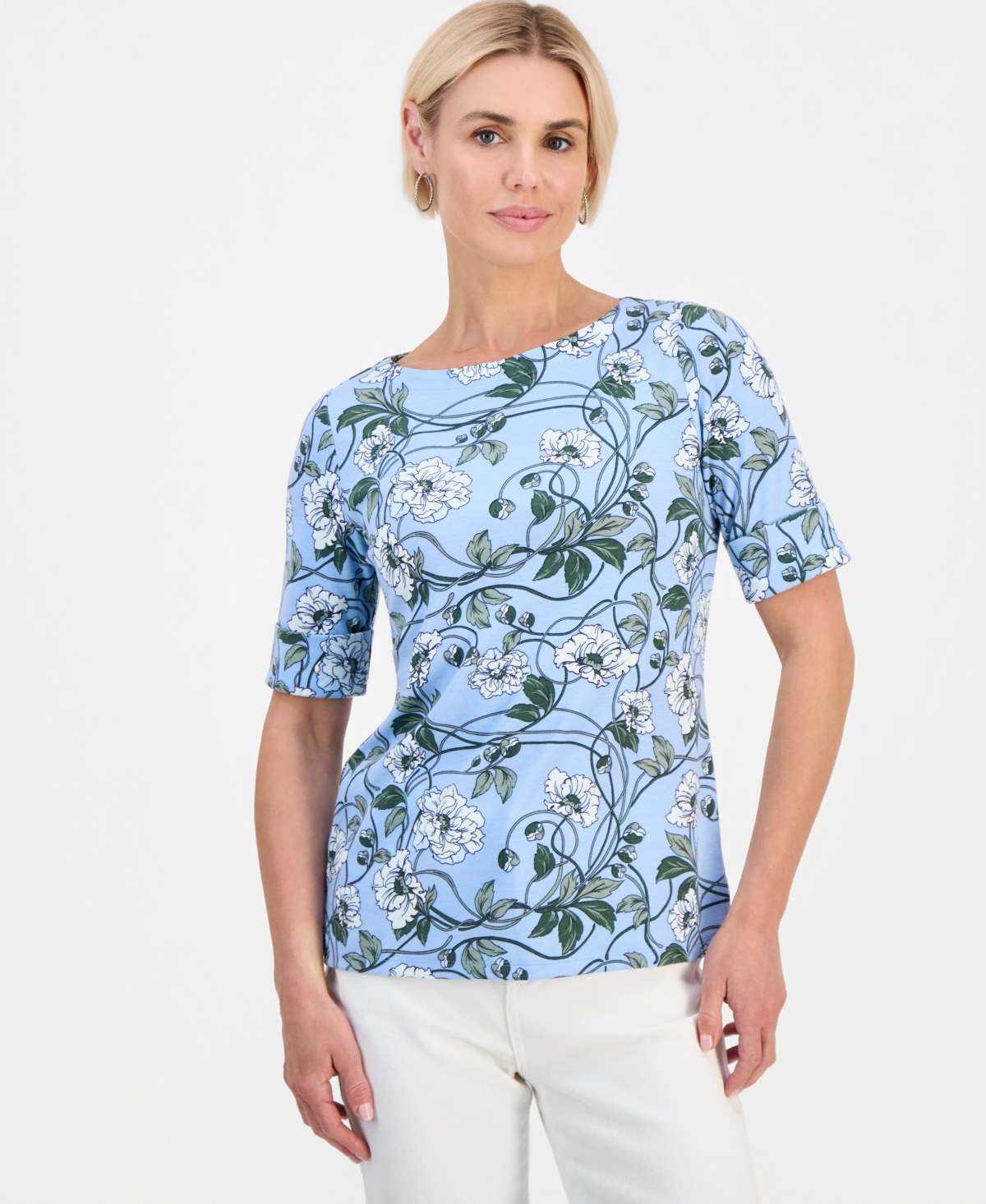 Click here for Style & Co Petite Boat-Neck Elbow-Sleeve Top  Macy... prices