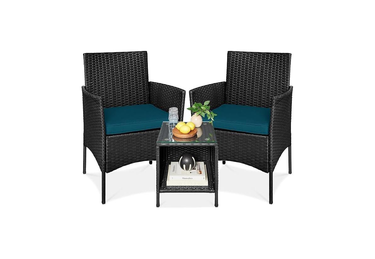 Click here for gaomon Wicker Bistro Set with Glass Table - Green prices