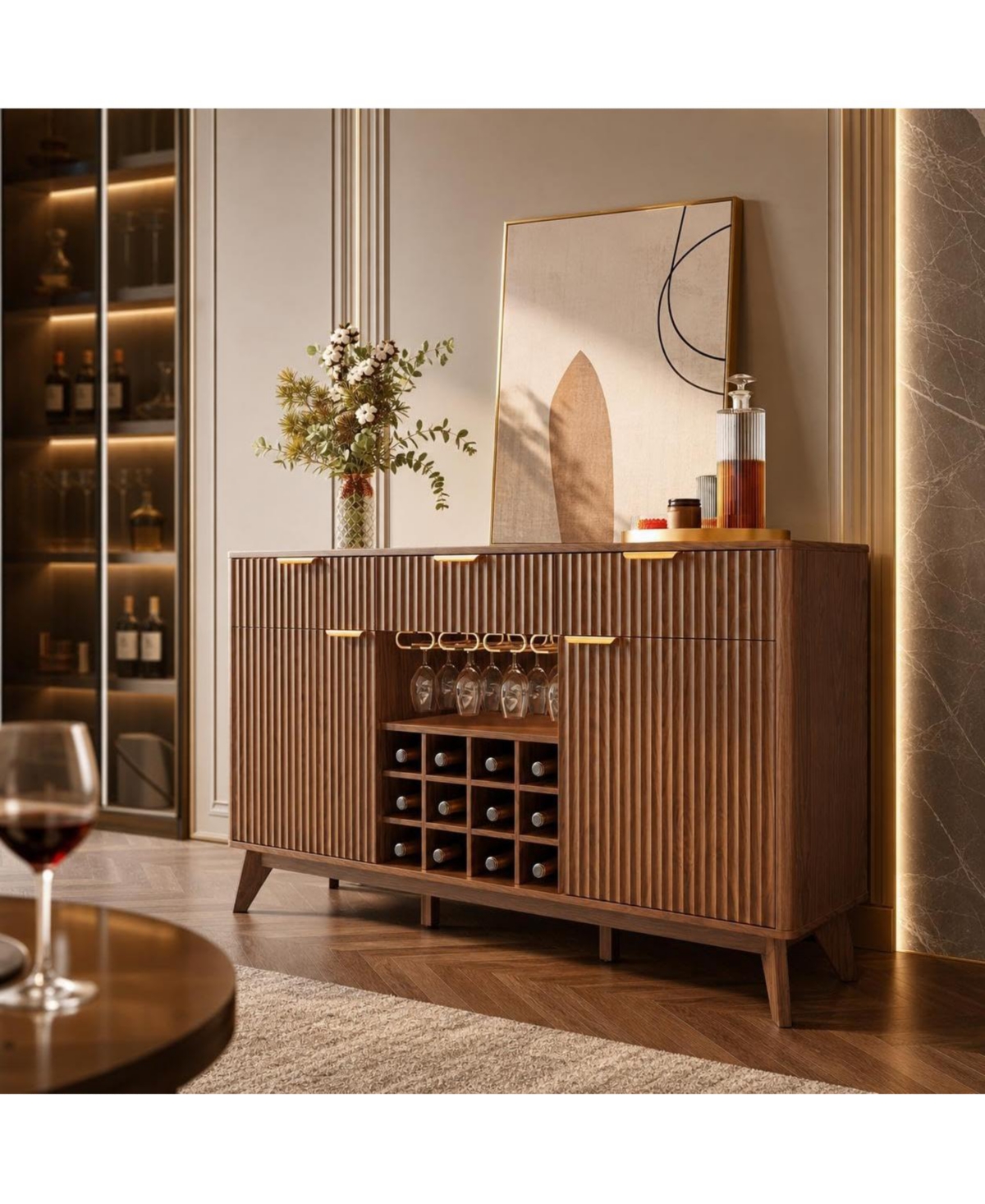 Click here for gaomon Modern Fluted Wine Bar Cabinet â 60 Sideb... prices