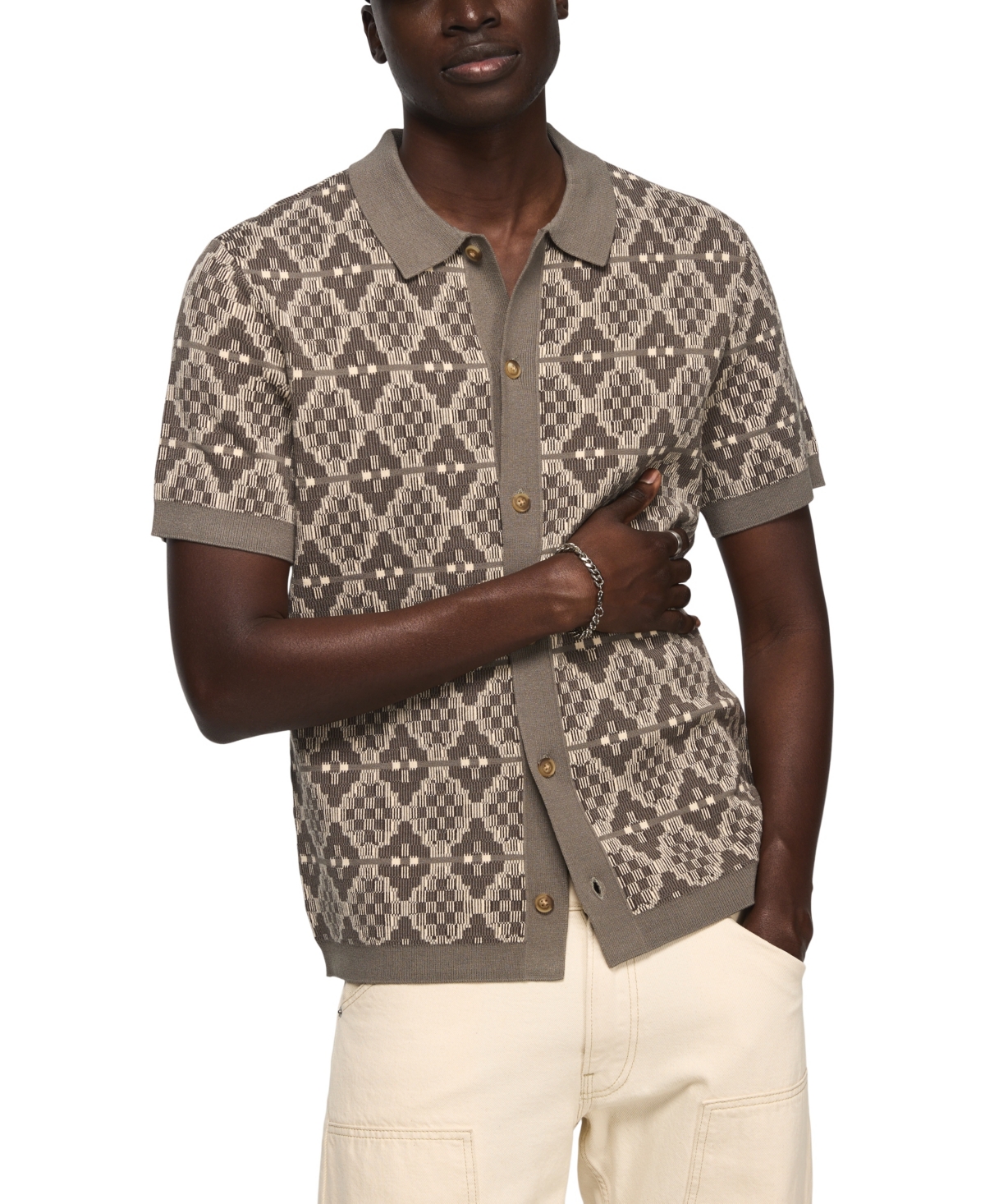 Click here for Lucky Brand Mens Jacquard Spread Collar Sweater -... prices
