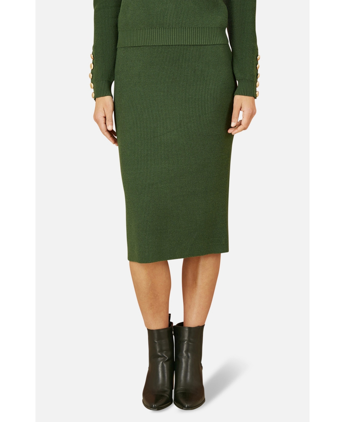 Click here for Yumi Womens Rib Knitted Midi Column Skirt - Green prices