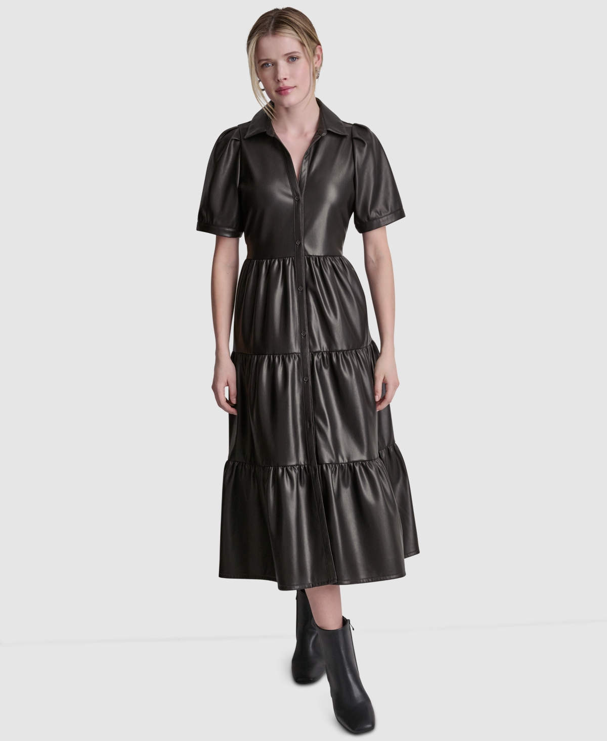 Click here for Dkny Jeans Womens Button-Front Tiered Dress - Blac... prices