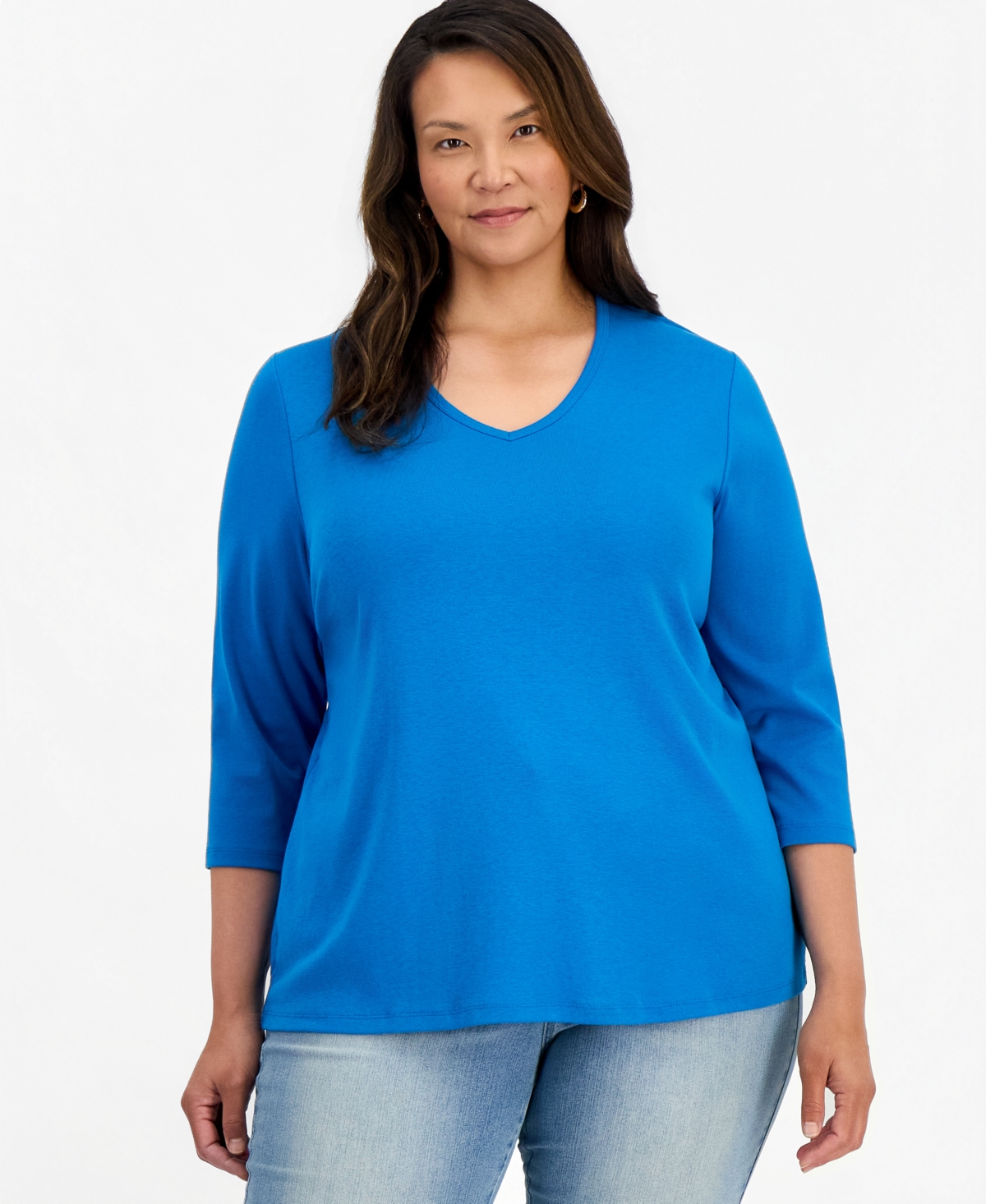 Click here for Style & Co Plus Size Cotton V-Neck 3/4-Sleeve Top... prices