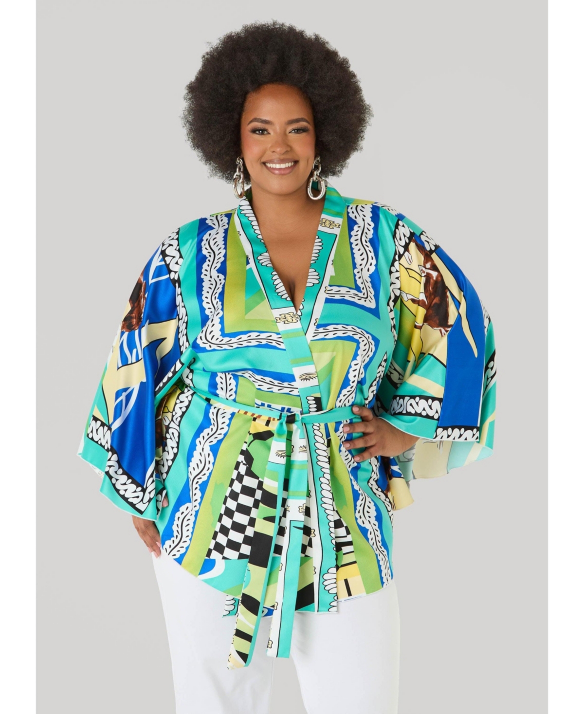 Click here for Ashley Stewart Womens Belted Printed Satin Duster prices