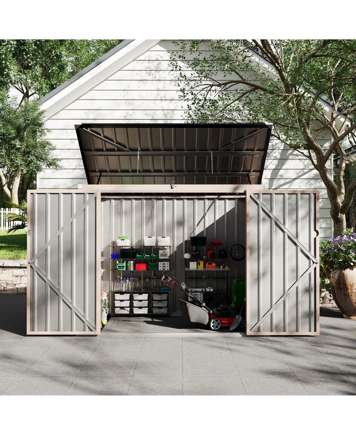 Click here for Outdoor Metal Trash Can Storage Shed Garbage Bin E... prices