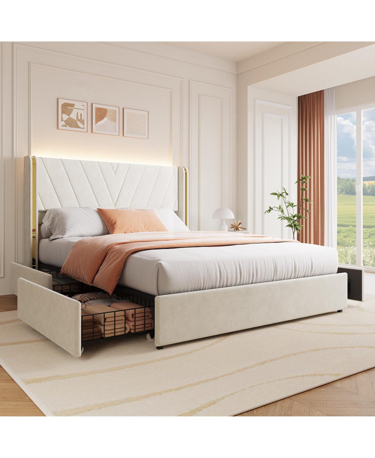 Click here for homfan Modern Upholstered Bed Frame with Rgb Led H... prices