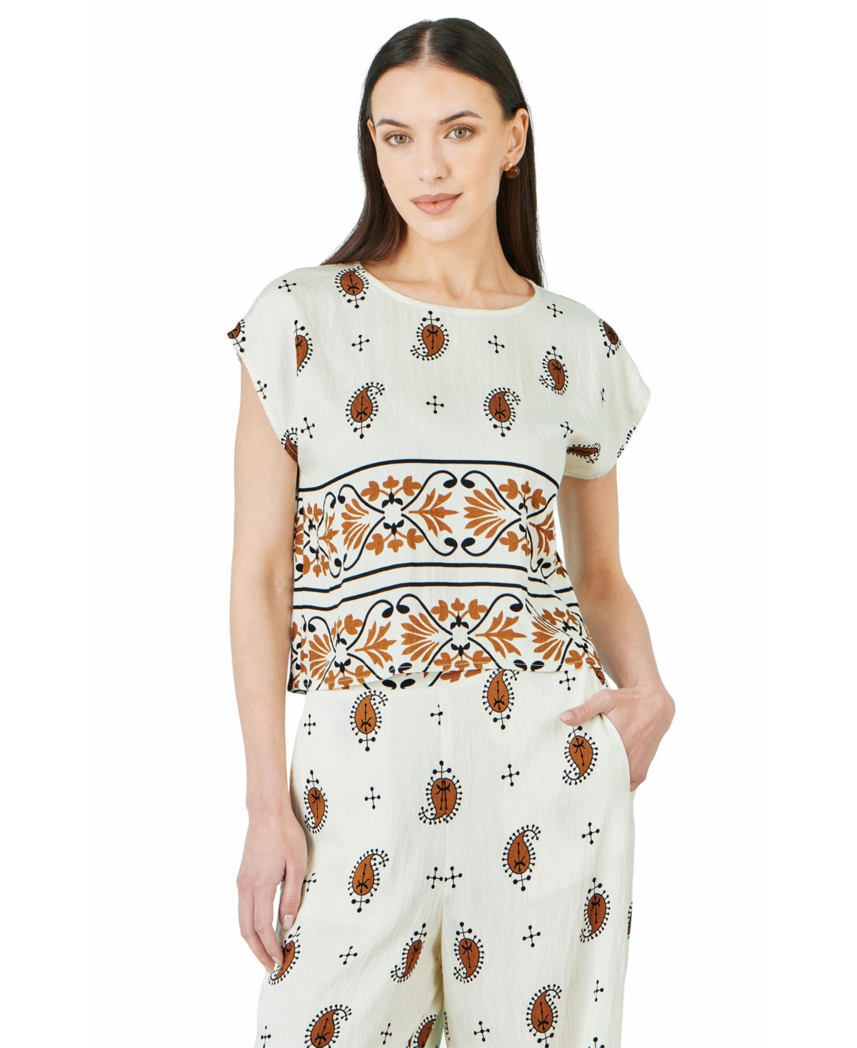 Click here for Yumi Womens Viscose Paisley Top - White prices