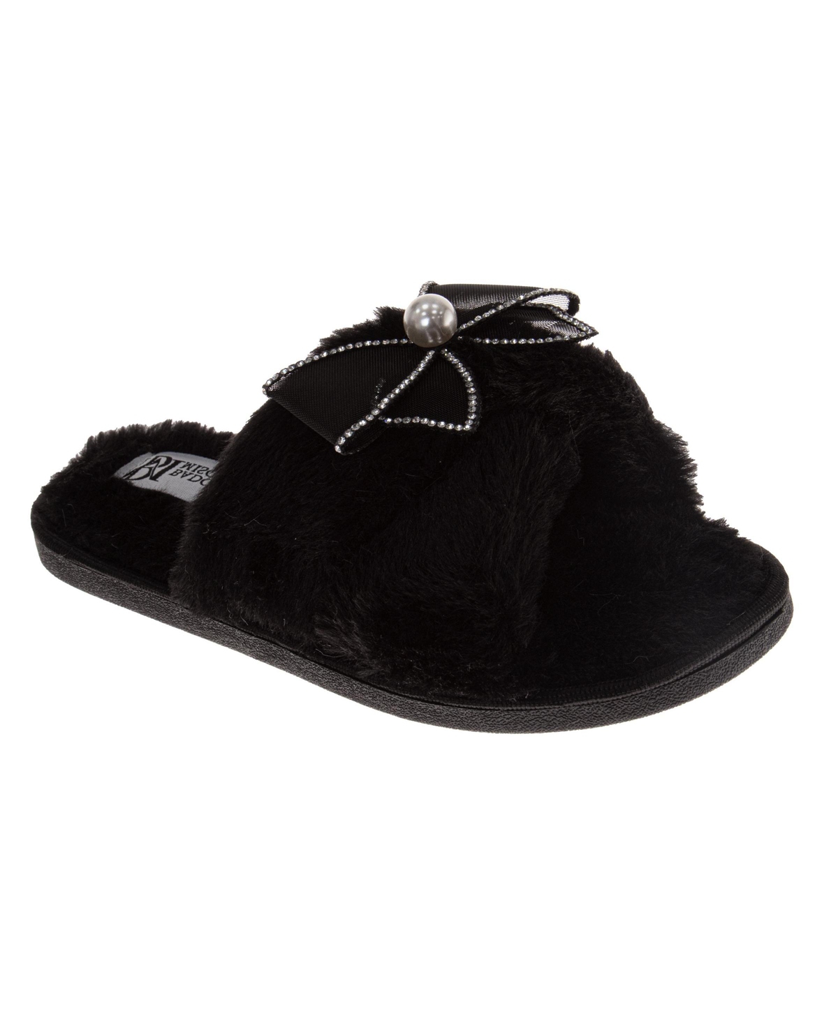 Click here for Badgley Mischka Womens Bow Comfort Slippers - Blac... prices