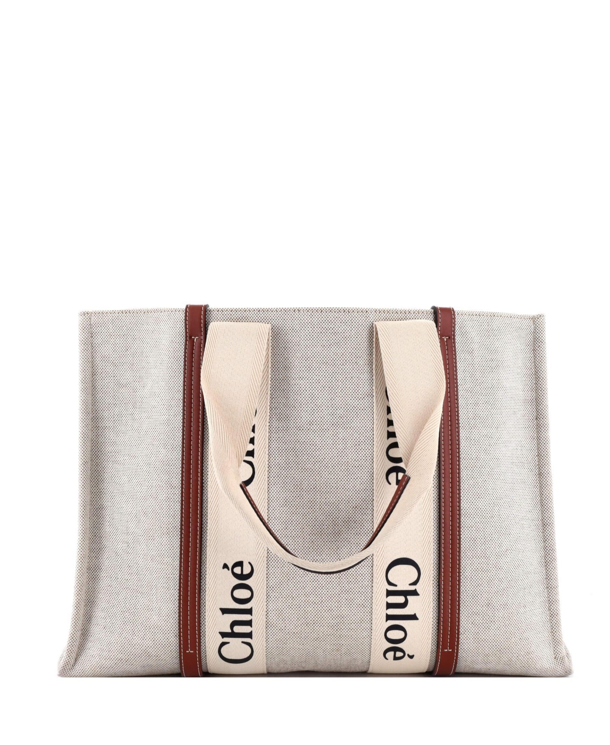 Click here for Pre-Owned Chloe Large Woody Tote Canvas with Leath... prices
