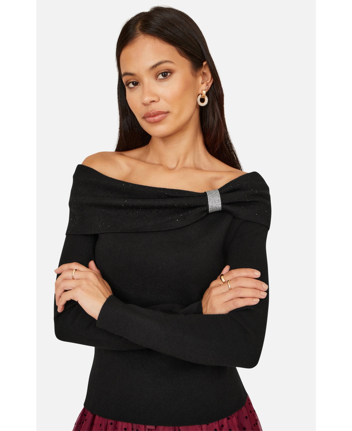 Click here for Yumi Womens Rhinestone Diamante Bardot Neck Jumper... prices
