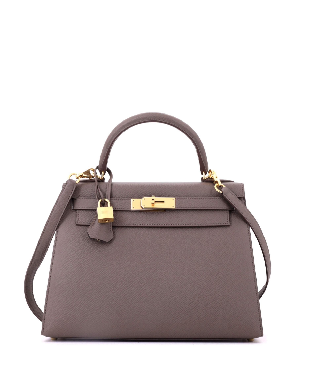 Click here for Pre-Owned HERMES Kelly 28 Handbag Grey Epsom with... prices