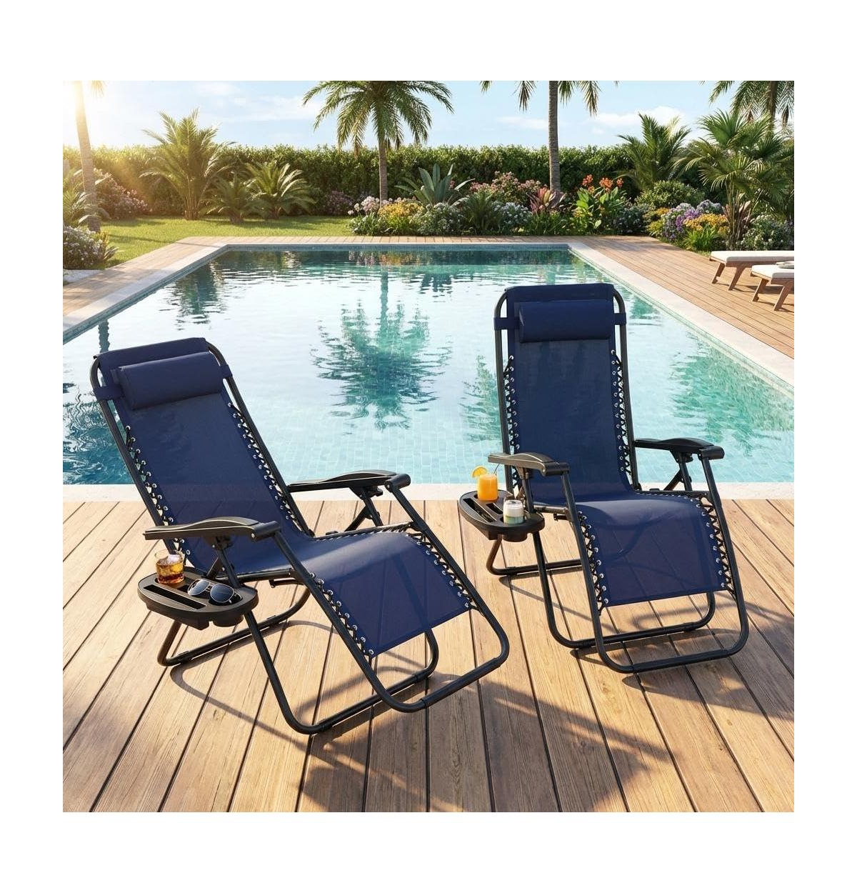 Click here for gaomon Set of 2 Blue Reclining Lounge Chairs  Heav... prices