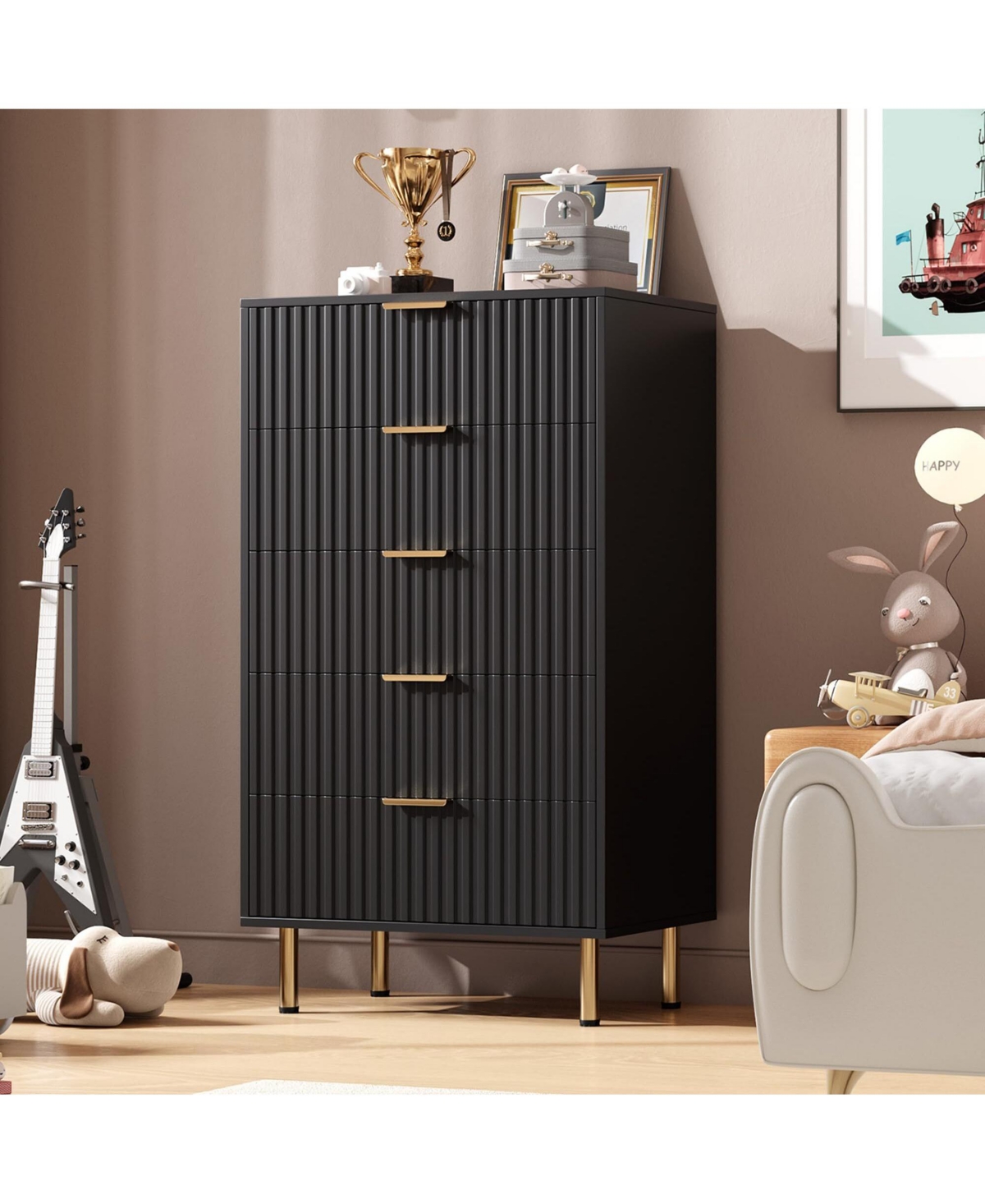 Click here for gaomon 48 Inch Tall 5 Drawer Dresser Metal Handle... prices
