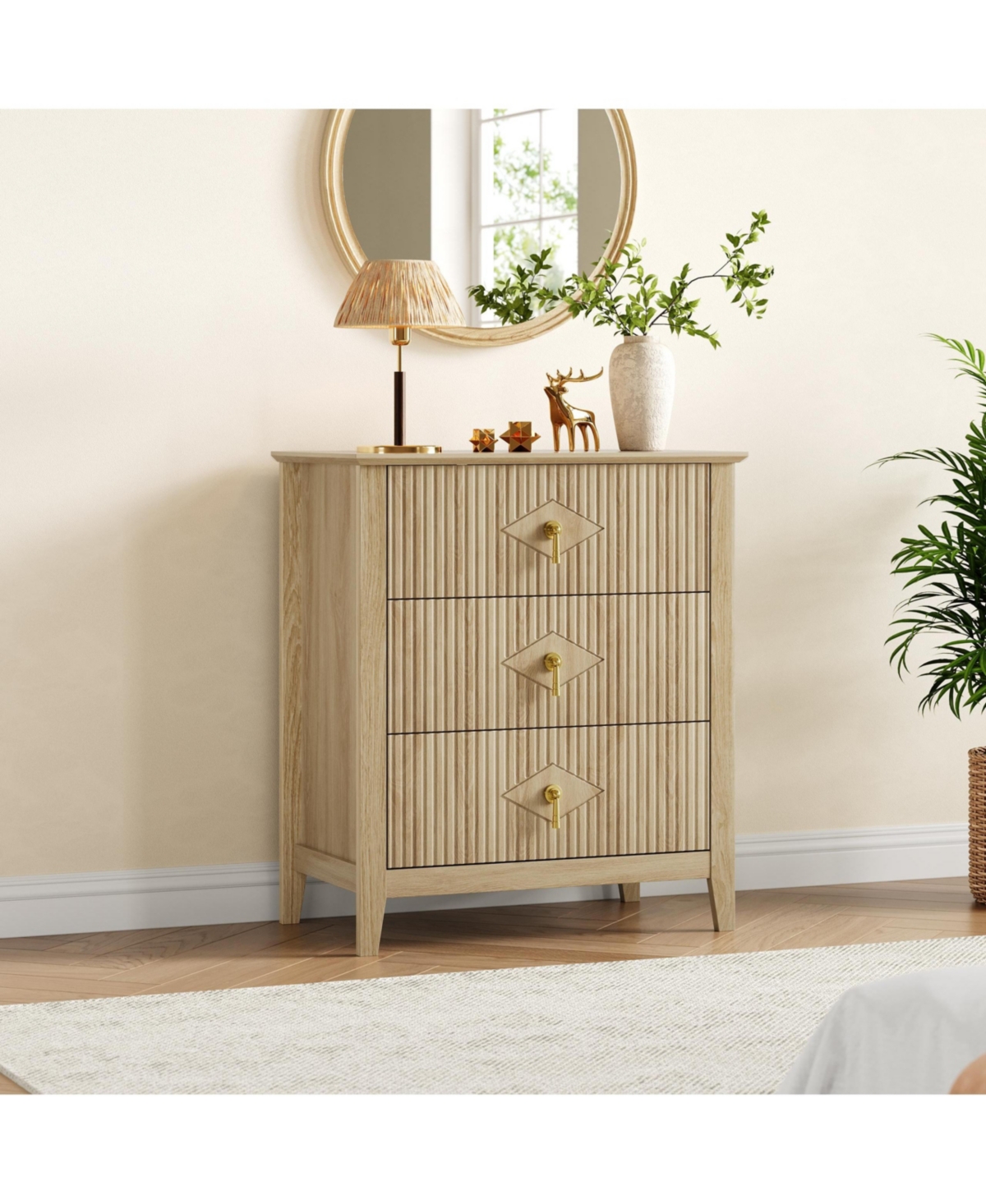 Click here for homfan Fluted 3-Drawer Nightstand Dresser with Met... prices