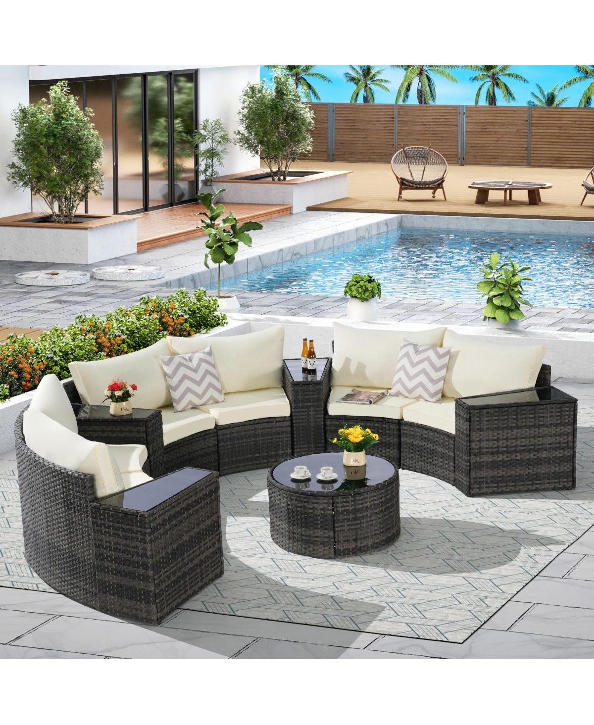 Click here for Asagikoiai 11 Piece Half Moon Wicker Patio Section... prices