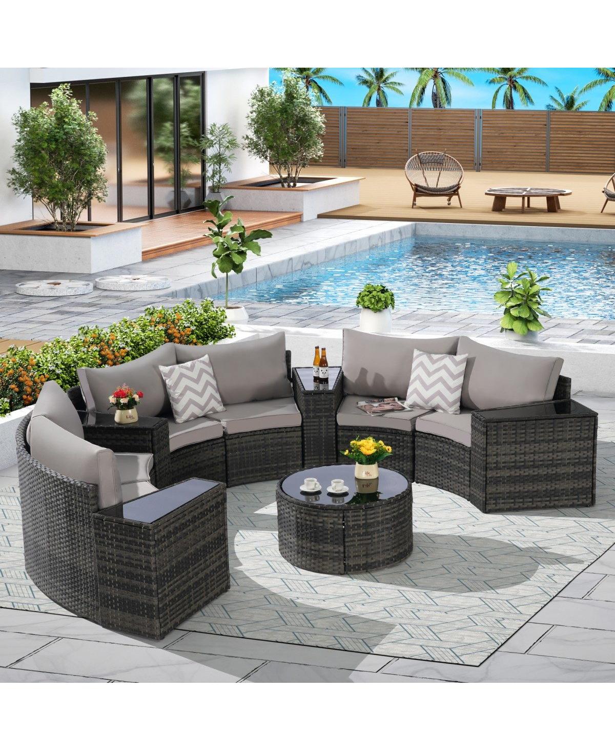 Click here for Asagikoiai 11 Piece Half Moon Wicker Patio Section... prices