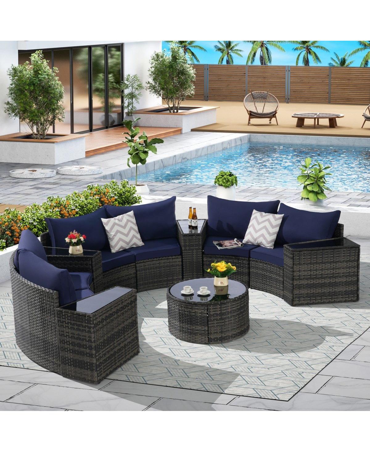 Click here for Asagikoiai 11 Piece Half Moon Wicker Patio Section... prices