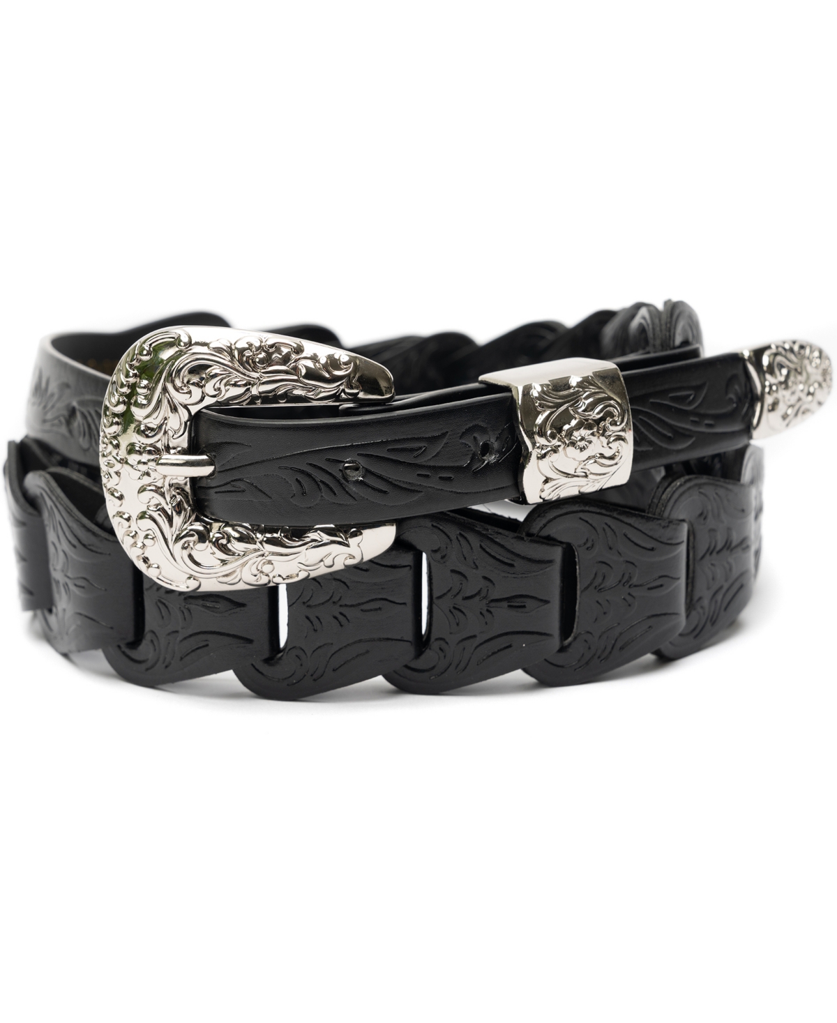 Click here for Vince Camuto Linked Western Pant Belt - Black Silv... prices