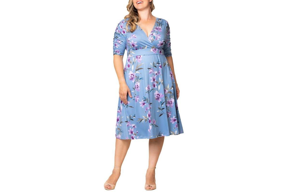 Click here for Kiyonna Plus Size Gabriella Ruched Sleeve Midi Dre... prices